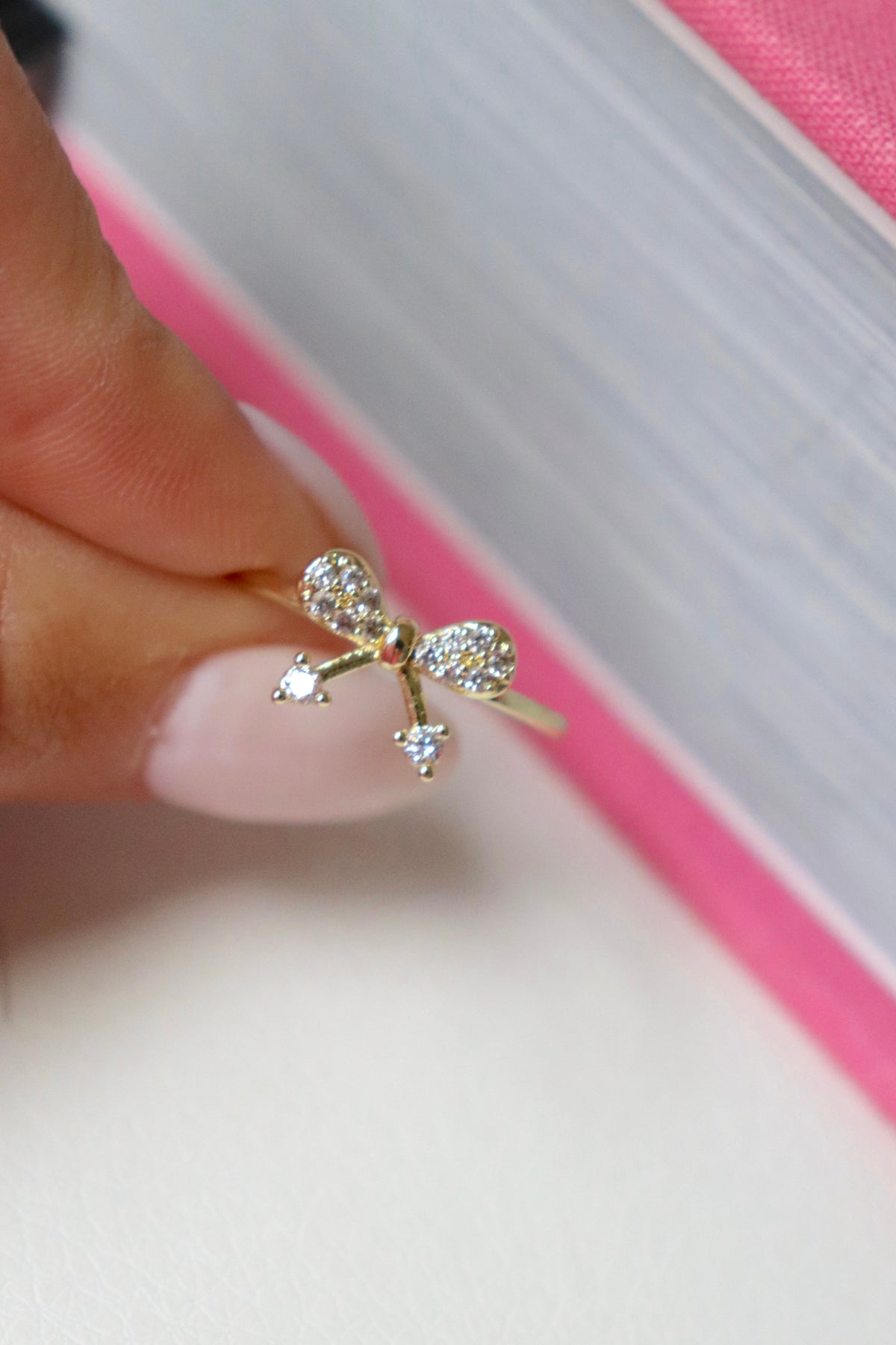 Gold Bow Pavé Ring – Colorful Natalie